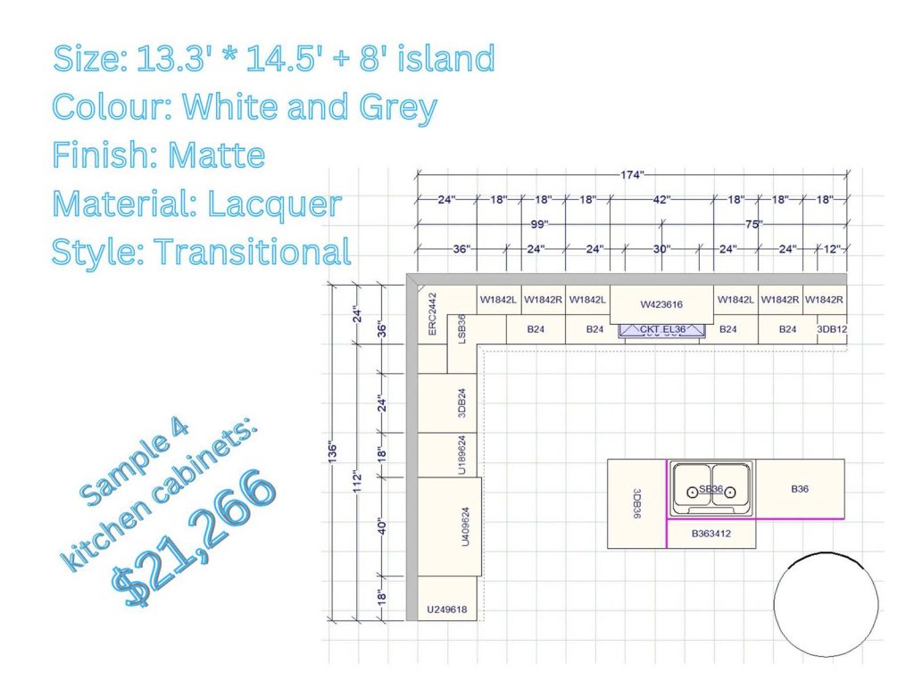 Overview the 5 kitchens Sample 4 Design / Size | GME Cabinetry
