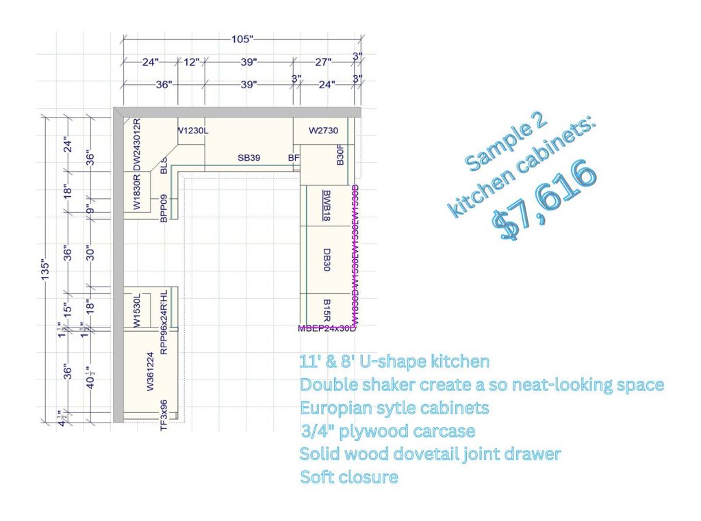 CB Popular Kitchen Sample 2 Design / Size | GME Cabinetry