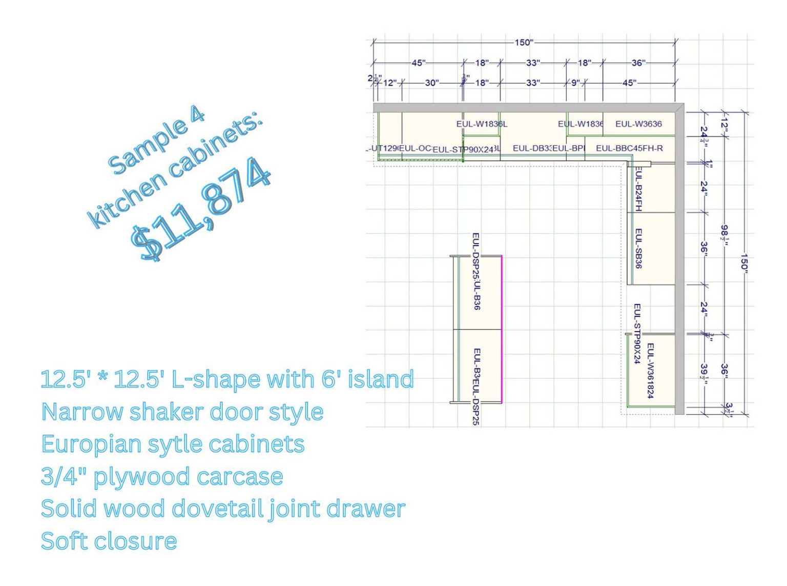 CB Popular Kitchen Sample 4 Design / Size | GME Cabinetry